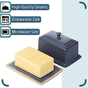 BTaT Large Butter Dish, 1lb Butter, Butter Dishes with Covers, Ceramic Fit All Sizes Butter, Blue, Ceramic Butter Dish with Lid, Butter Holder, Butter Dish with Lid, Mother's Day Gift