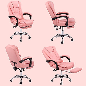 Pink Gaming Chair, Cute Computer Office Chair with footrest Ergonomic Gaming Chair Pink Kawaii Adjustable Swivel Racing Executive Massage Chair with High Backrest Lumbar Support Retractable Footrest