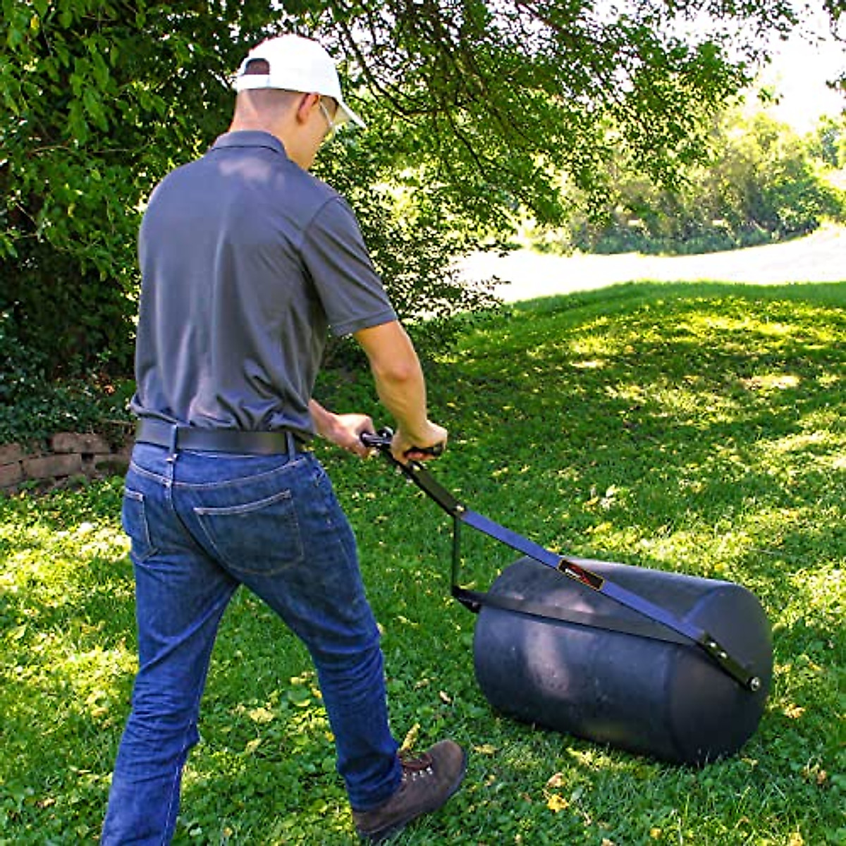 Brinly PRC-241BH-A 270 lb. Combination Push/Tow Poly Lawn Roller with Easy-Turn Tethered Plug, 18 by 24"