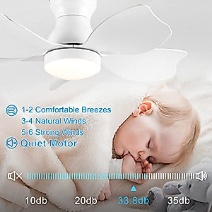 Ceiling Fan with Lights, 30 inch Remote Control, Low Profile DC Smart Ceiling Fan Works with Alexa, Google Home & Smart APP, White Flush Mount Ceiling Fan Suitable for bedroom dining room kitchen