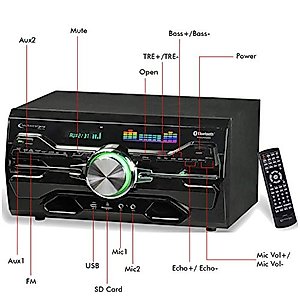 Technical Pro 4000 Watts Professional Bluetooth Home Audio Receiver w/Built-in DVD Player, Dual 1/4'' Mic and USB SD Inputs, Volume and Echo Controls, Remote Included, for Karaoke, Parties and More