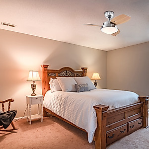 Ciata Lighting 30-Inch Wengue Indoor Ceiling Fan in Chrome Finish with Dimmable LED Light Fixture in Opal Frosted Glass with Reversible Wengue/Beech Blades