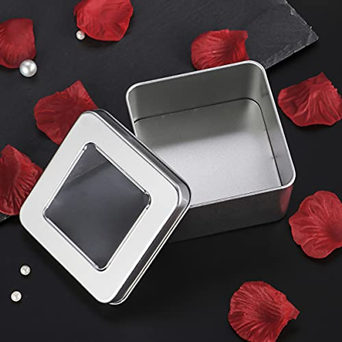 UPKOCH Clear Square Empty Tin 10PCS Metal Rectangular Empty Tins- Portable Box Containers Small Storage Kit& Home Organizer small tins with lids craft containers for Candies, Gifts- Square Tin