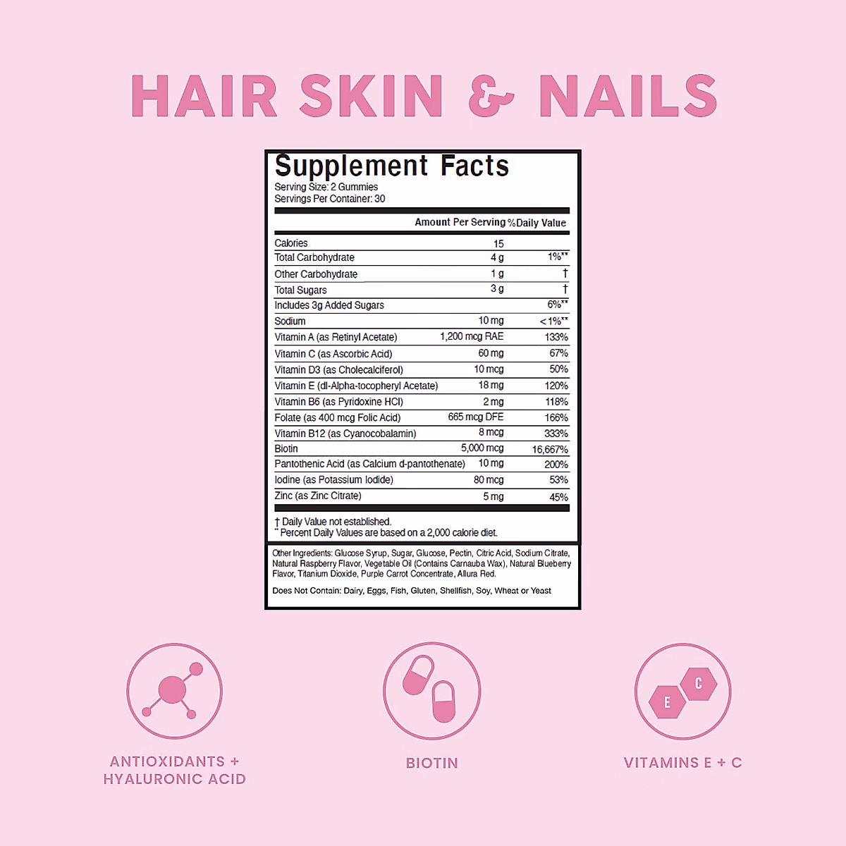 Bloom Nutrition HSN Biotin Gummies with Vitamin C, D, & Folic Acid | Hair Skin and Nails Supplement | Vegan Friendly, Gluten Free, Non-GMO, Pectin Based Blueberry Raspberry Gummy Bears | 60 Count