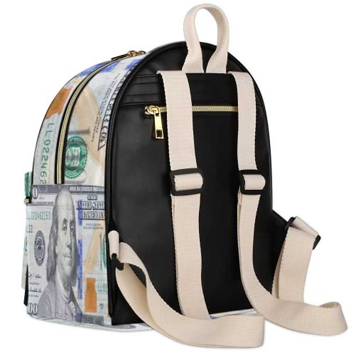 Backpack Purse for Women Money 100 Dollar Bill PU Leather Mini Backpack Small Fashion Casual Shoulder Bag Lightweight Waterproof Daypacks for Ladies Kids Teen Girl Travel Hiking