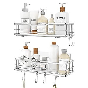 HBlife Shower Caddy Self Adhesive Shower Shelves with 8 Hooks, 2 PCS Shower Organizer Rustproof Stainless Steel Shower Caddy
