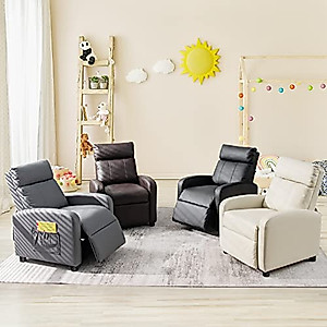 Costzon Kids Recliner, Adjustable PU Leather Lounge Chair w/Side Pockets, Footrest, Headrest for Kids Room & Play Room, Easy to Clean, Padded Recliner Sofa for Children Boys Girls Aged 3-12 (Brown)