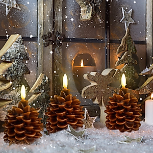 4 Pieces Christmas Pinecone Candles Flameless Acorn Decor LED Pinecone Candle Pinecones Decor Real Wax Unscented Battery Operated Candle for Thanksgiving Christmas Winter Holiday Decoration(Brown)