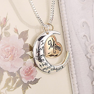 Blerameng Mother Thanksgiving Christmas Gift Necklace, I love you to the moon and back,Valentine's Day Mother's Day Pendant for Mother