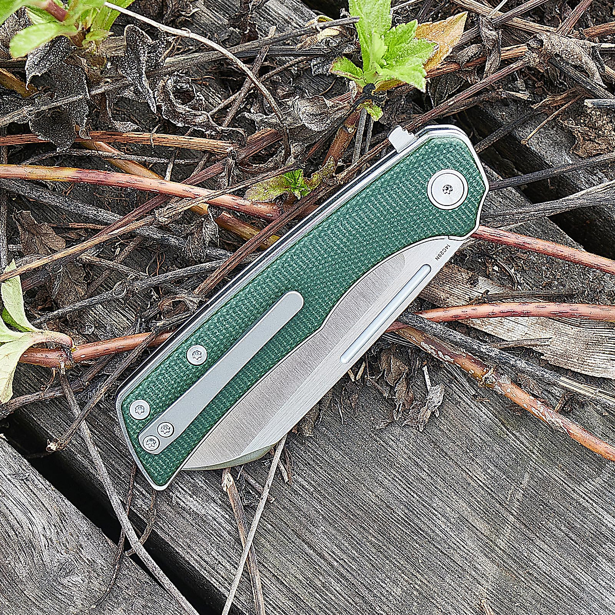 Miguron Knives M Malory Flipper Folding Knife 3.5" Satin 14c28n Blade Green Micarta Handle Outdoor Camping Hiking Pocket Knife MGR-809MGN