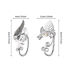 2 Pairs Chic Elf Ear Cuffs Pearl Wing Handcraft for Cosplay Elven Cuff Wrap Earrings for Elven Halloween Costume, Cosplay, Wedding
