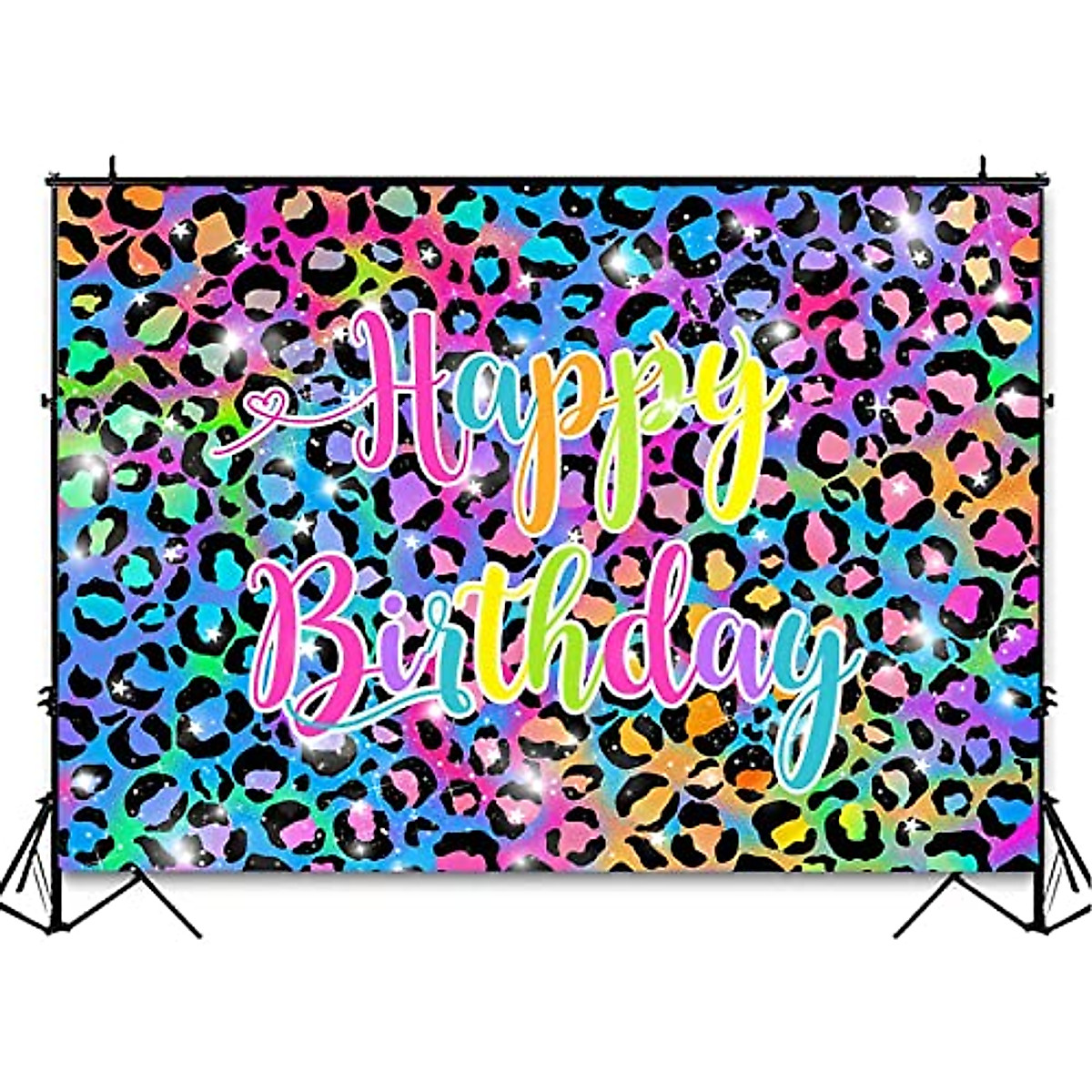 Avezano Neon Rainbow Leopard Birthday Backdrop for Girl's Sparkly Paint Splatter Cheetah Party Decorations Photography Background Rainbow Leopard Print Pattern Party Photoshoot Backdrops (7x5ft)