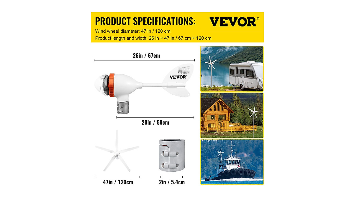 VEVOR 500W Wind Turbine Generator with MPPT Controller | Off-Grid Power ...