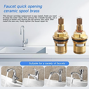 Eyech 2Pcs Brass Faucet Cartridge Replacement, 20 Teeth G1/2" Ceramic Disc Cartridge Hot and Cold Valve Stem Core Set for Bathroom Kitchen Faucets