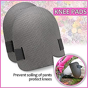 THINKWORK Pink Garden Tools, Gardening Gifts for Women, with 2 in 1 Detachable Storage Bag, Trowel, Transplanter, Rake, Weeder, Cultivator, Purning Shears and 3 Additional Protection Tools