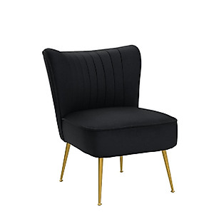 Janoray Velvet Accent Chair Set of 2 Comfy Living Room Chair Armless Slipper Chair Mid Century Side Chair Single Sofa Chair with Golden Legs Wingback for Bedroom Guest Room, Black