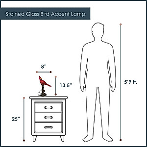 RIVER OF GOODS Stained Glass Bird Accent Lamp - 8" W x 13.5" H - Tiffany Style Table Lamps for Home, Office Desk, Bedroom, Nightstand - Blue Jay Decor