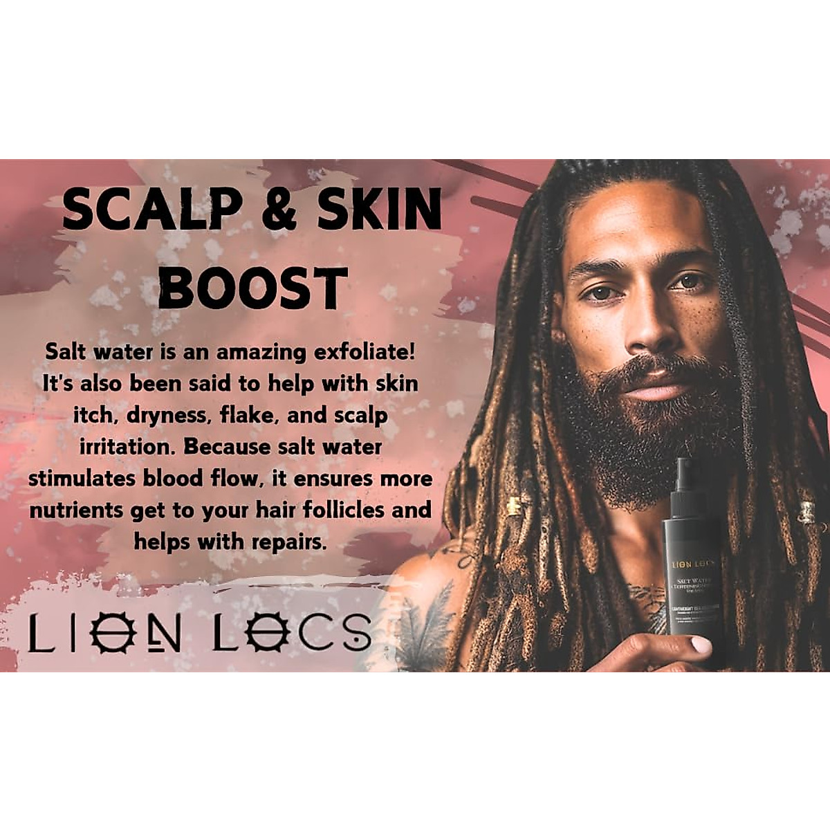Lion Locs Starter Twist and Lock Spray for New Dreadlocks | Vegan Sea Salt Mist with Essential Oils & Aloe (4oz)
