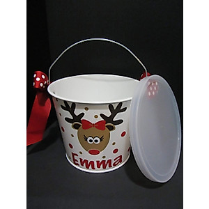 Personalized 5 quart Christmas pail or gift bucket- reindeer design