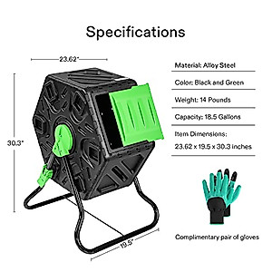 VIVOSUN Tumbling Composter, 18.5 Gallon Compost Bin, Heavy-Duty Compost Tumbler w/Sliding Door, Lockable Brake and Rotating Design for Fast Creation of Fertile Soil, Outdoor