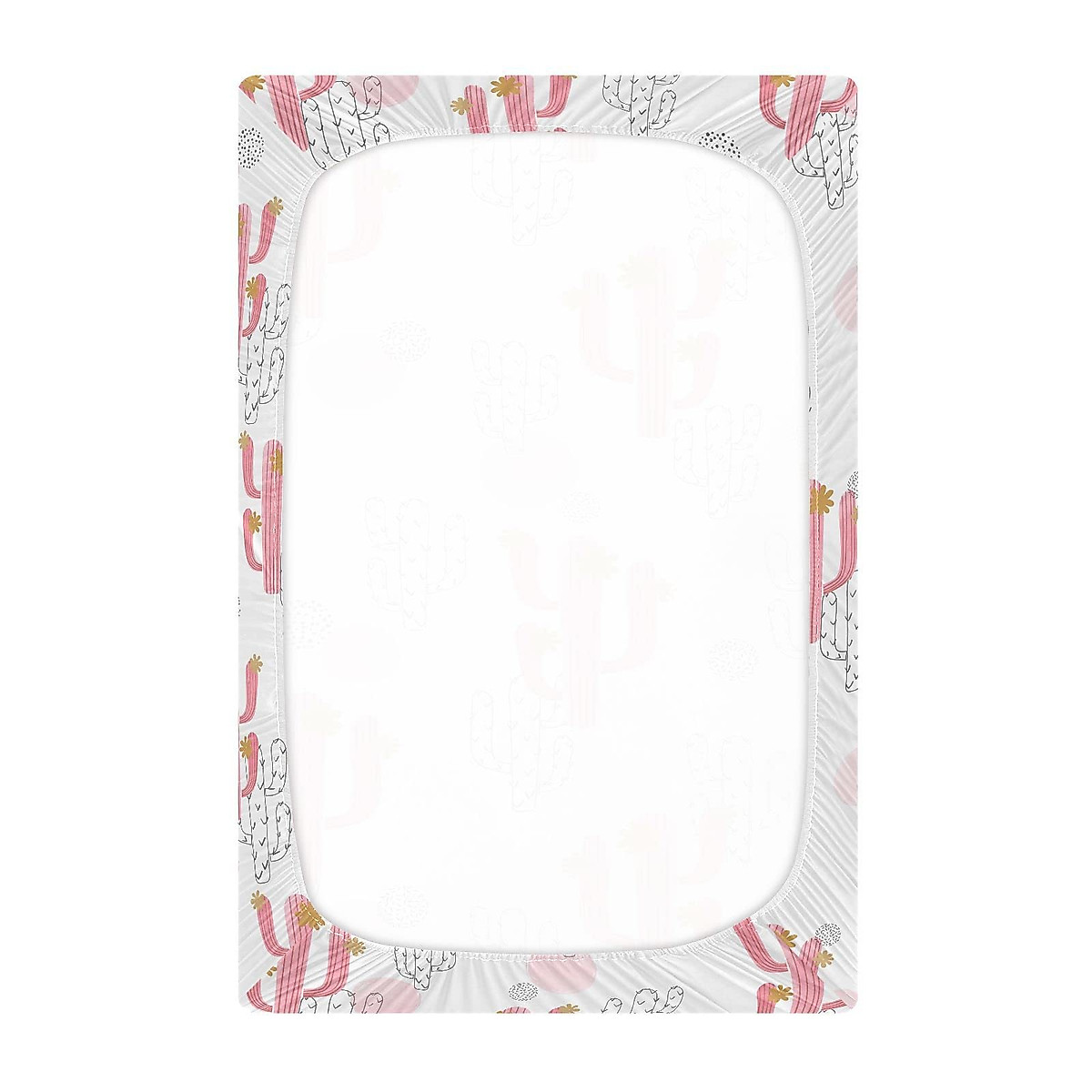 KICPOAY Fitted Crib Sheets Pink Cactus Stretchy Portable Playard Sheets for Baby Toddler, Breathable Soft Mini Crib Mattress 52 x 28 in for Boys and Girls