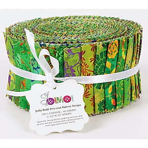Soimoi 40Pcs Batik Print Cotton Precut Fabrics for Quilting Craft Strips 2.5x42inches Jelly Roll - Green