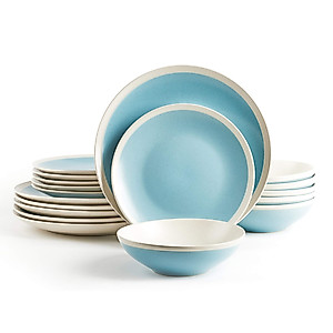 HomeVss Rock Ridge Speckled Stoneware Dinnerware Set (18pc Set, Turquoise and Ivory)