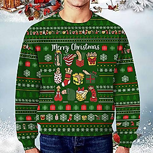 Holiday Sweatshirts For Adults Ugly Christmas Jumper Sweater 3D Digital Print Crewneck Sweatshirt Printed Pullover