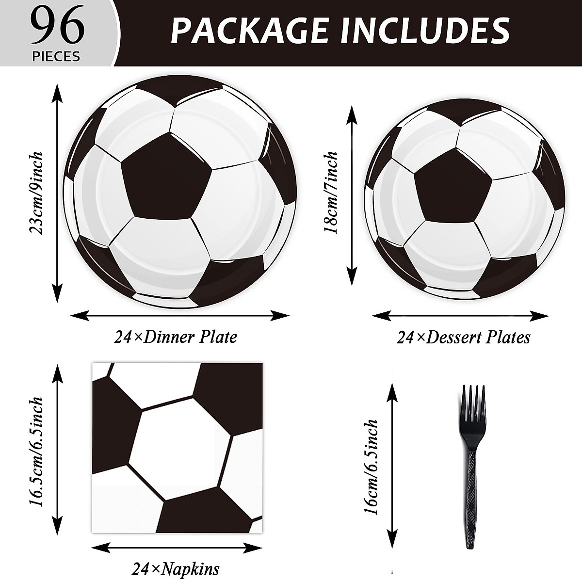 Serves 24 Soccer Birthday Party Plates Napkins Soccer Party Supplies Tableware Paper Dinnerware Decoration for Birthday Party Baby Shower for Soccer Fans, Totally 96Pcs