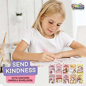 Unicorn Journal Stationary Set, Unicorns Gifts For Girls Age 5 6 7 8 9 10 12 Year Old, Big Cute Stationery Writing Pink Sticker Art, Kid Diary Notebook Pen Set, DIY Journaling Kit, Kawaii Toys