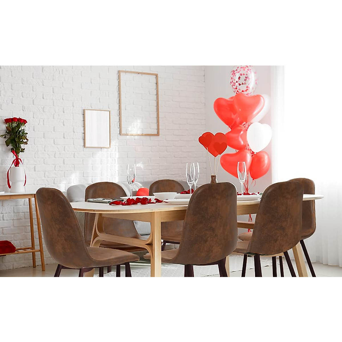 QIAYA Suede Leather Dining Chair Set of 4 with PU Upholstered Cushion, Mid Century Faux Leather Dining Room Chair, Armless Accent Shell Dinner Chair Brown