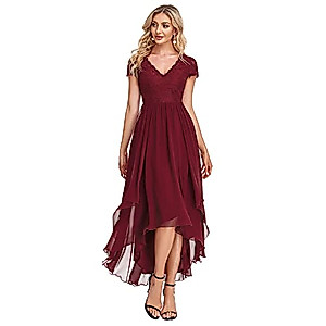 Ever-Pretty Women's A-Line Short Sleeves High Low Chiffon Formal Wear Dress Burgundy US8