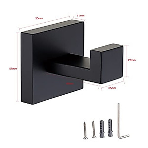 Wieonios Wall Towel Hooks Matte Black Bathroom Bath Towel Hook Stainless Steel, Square Towel Robe Coat Hook Wall Mounted Toilet Kitchen Heavy Duty Door Hanger 4 Pack