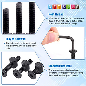 Glarks 141Pcs Baby Bed Crib Screws Hardware Replacement Kit, M6x20/ 30/40/ 50/60/ 70/ 80mm Black Hex Socket Cap Screws and Nuts Assortment Kit with a Allen Wrench for Chair Table Cabinets Furniture