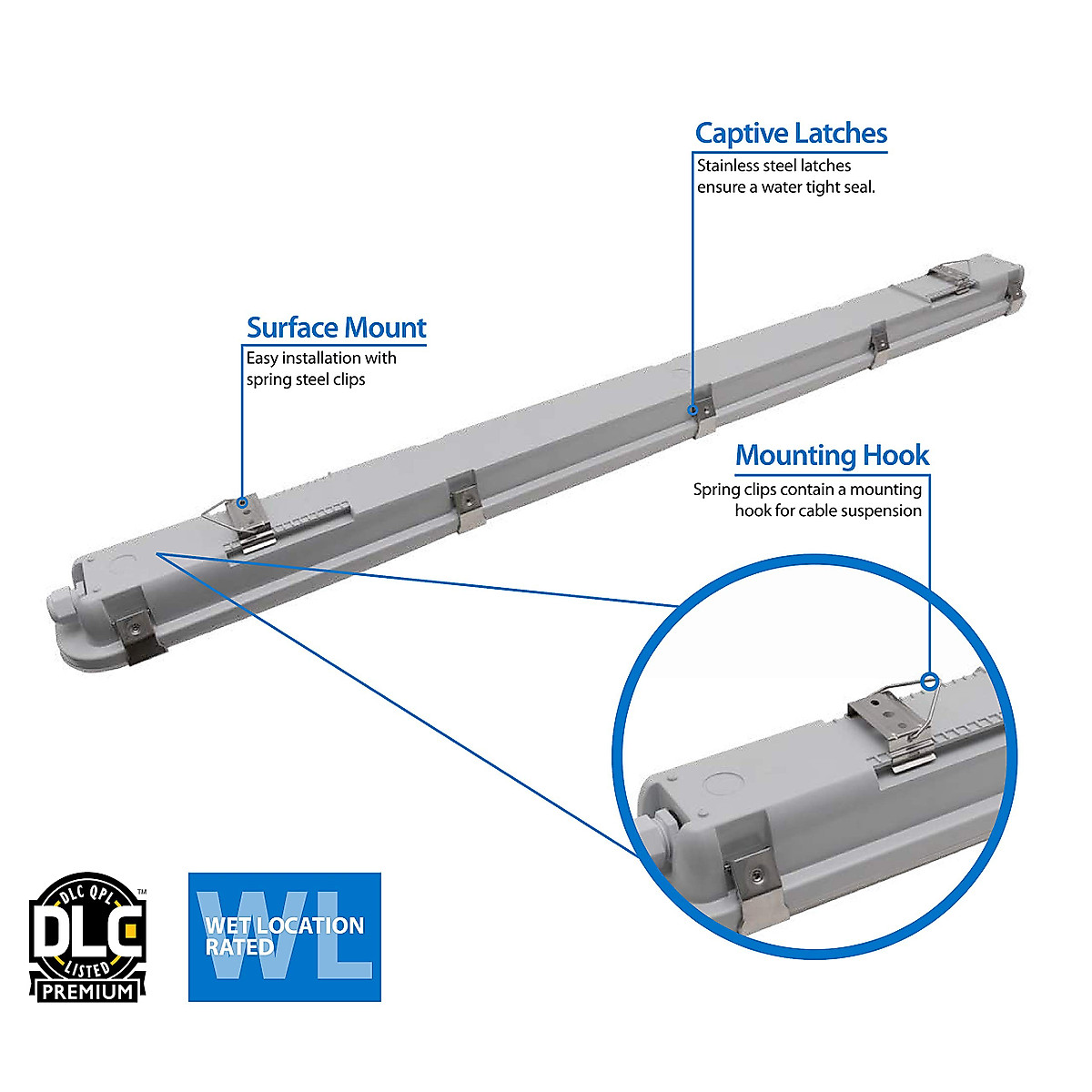 NICOR Lighting VT3(v2) Series 2ft LED Vaportite, 5000K (VT3202SUNV50) Gray