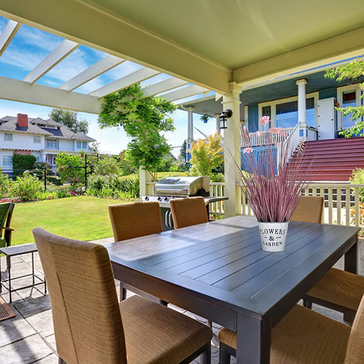 luxsego Artificial Flowers Plants with Pot - 18.9 Inch Fake Gardenia & Chrysanthemum Flowers Realistic Plants Decor, Faux Plastic Flowers for Home, Office, Garden, Farmhouse, Window Decor(Purple)