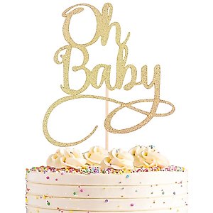 AHAORAY Oh Baby Cake Topper - Premium Gold Baby Birthday Party Cake Decoration Supplies, for Baby Shower/Gender Reveal Party/Baby Party Photo Booth Props