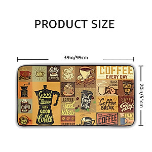 Kawani Coffee Kitchen Rugs Floor Mats Eat Signs Anti Fatigue Washable Door Mats for Home & Kitchen & Office Decor Cafe Memory Foam Runner Rug Non-Skid 39x20inch…