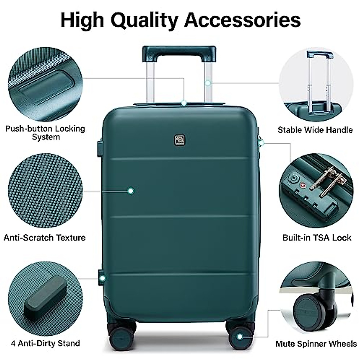 Hanke 26 Inch Luggage Large Suitcase With Spinner Wheels Tsa Luggage Suitcases Traveler's Choice Hard Case Luggage For Women & Men Rolling Checked Luggage（Blackish Green）