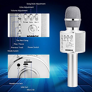 BONAOK Wireless Bluetooth Karaoke Microphone,3-in-1 Portable Handheld Mic Speaker for All Smartphones,Gifts for Kids Adults All Age Q37(Silver)