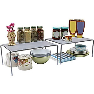 DecoBros Expandable Stackable Kitchen Cabinet and Counter Shelf Organizer,Silver