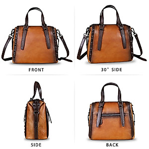 Genuine Leather Handbags for Women Top Handle Satchel Purses Ladies Vintage Crossbody Shoulder Bags Hobo Bag (Brown)
