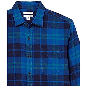 Amazon Essentials Men's Long-Sleeve Flannel Shirt (Available in Big & Tall), Black Blue Plaid, XX-Large