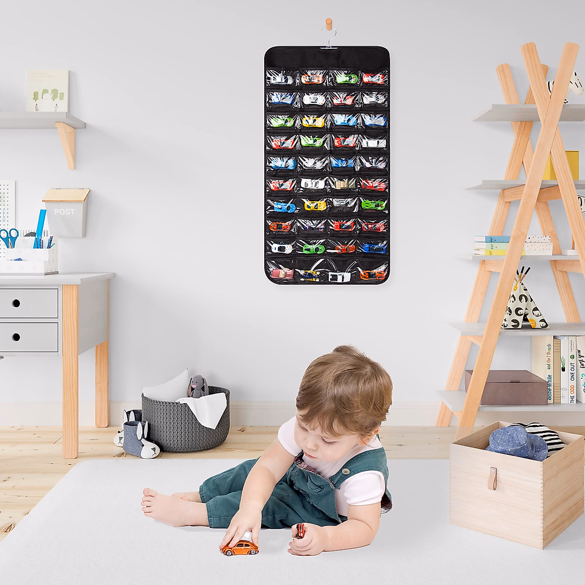 JOYMOMO Hanging Organizers for Toy Cars Double Sided 80 Pockets Display Case for Toy Cars (Without Toy Cars) (80 Slots Black)