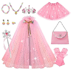 Meland Princess Dress up Clothes for Little Girl, 11Pcs Princess Cape with Crown, Princess Dresses for Girl 3-8 Birthday Gift