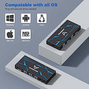DiamondTiger KVM Switch DisplayPort - DP KVM Switch for 1 Monitor 2 Computers to Share Mouse, Keyboard, Printer, USB 2.0 Device and Ultra HD Monitor, Support 4K 60fps. Display Port Cable Included