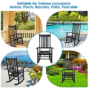 GnL Recsports Rocking Chair Wooden Frame Chair Indoor and Outdoor Fade Resistant Rocker with 350lbs Weight Capacity All Weather Porch Rocker for Garden Lawn Balcony Backyard and Patio Porch 1 Black
