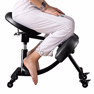 Kneeling Chair with Wheels, Ergonomic Balance Chair for Home and Office，Adjustable Saddle Chair to Improve Your Posture,Comfortable Knees and Footrest,Black,SSS-1459-M