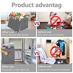 VERONLY Large Toy Box Chest Storage with Lid - Collapsible Kids Toys Boxes Organizer Bins Baskets with Handles for Boys, Girls,Nursery,Playroom,Clothes,Blanket,Bedroom( Gray)