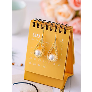 Big White Pearl Dangle Pierced Earrings for Women (White-14K Gold)